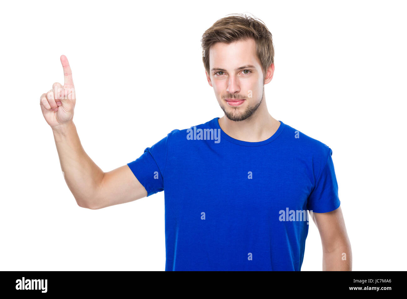 Man with finger up Stock Photo - Alamy