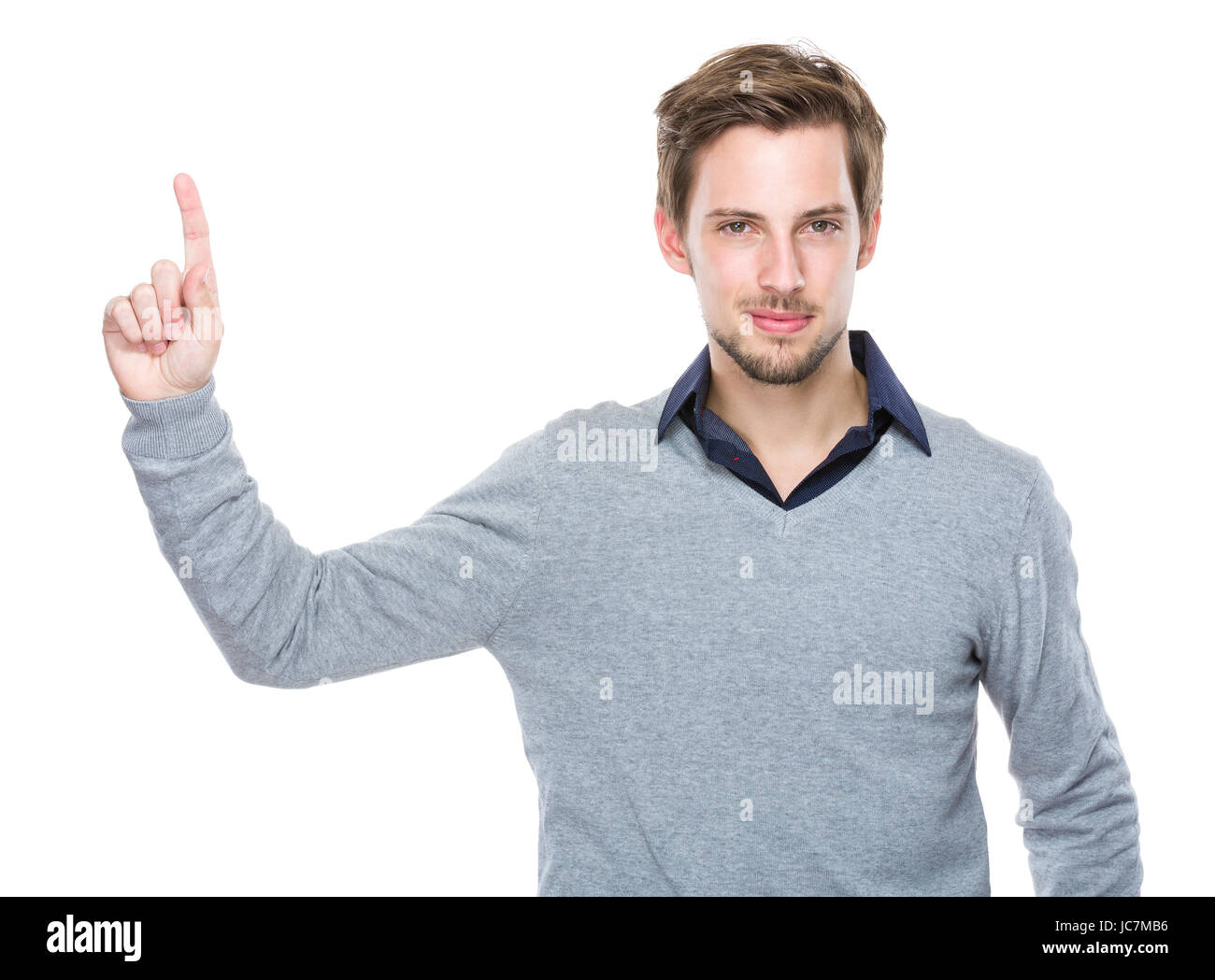 Man with finger up Stock Photo - Alamy