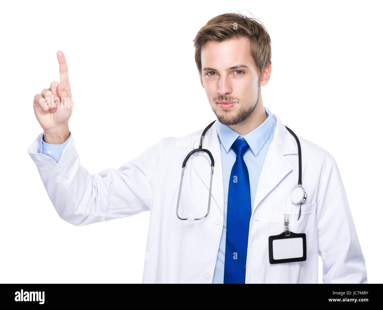 Caucasian medical doctor with finger up Stock Photo - Alamy