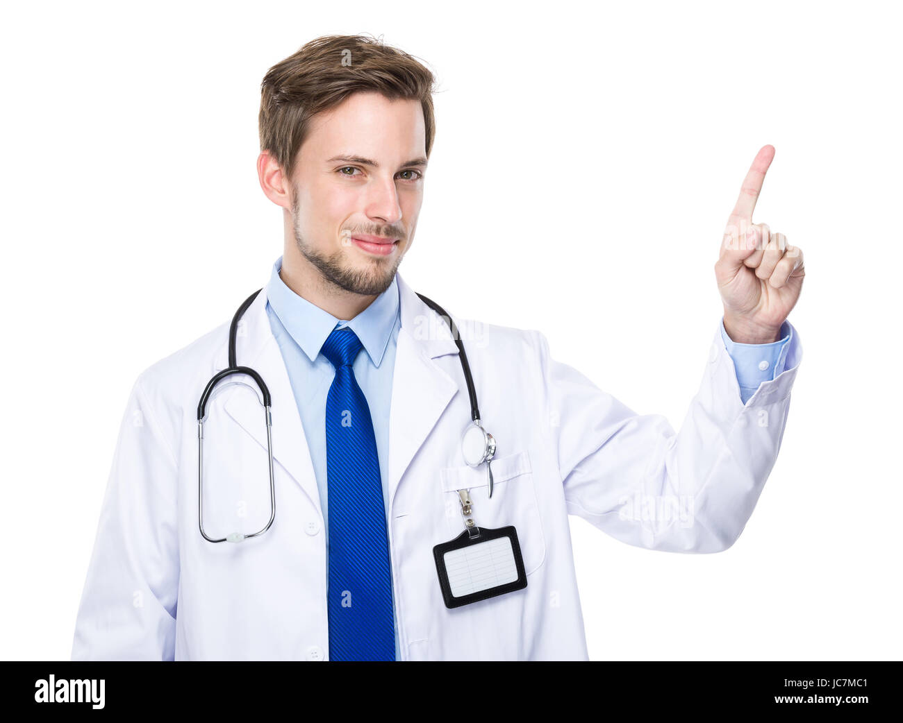 Medical doctor with finger up Stock Photo - Alamy