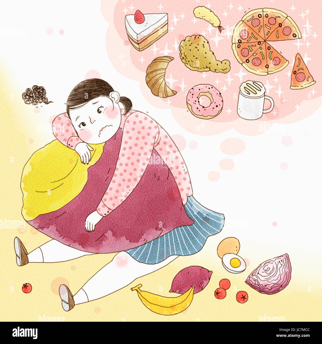 Stressful fat woman hugging sweet potato Stock Photo - Alamy