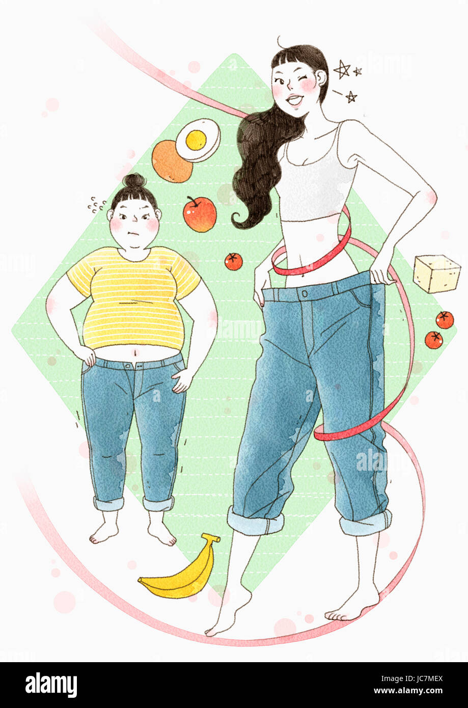 Contrast of two women fat and slim Stock Photo - Alamy