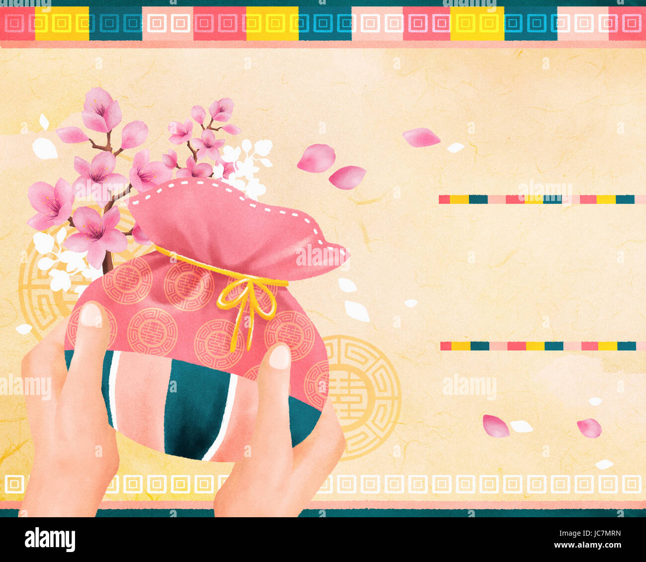 Hands holding traditional Korean fortune bag Stock Photo - Alamy