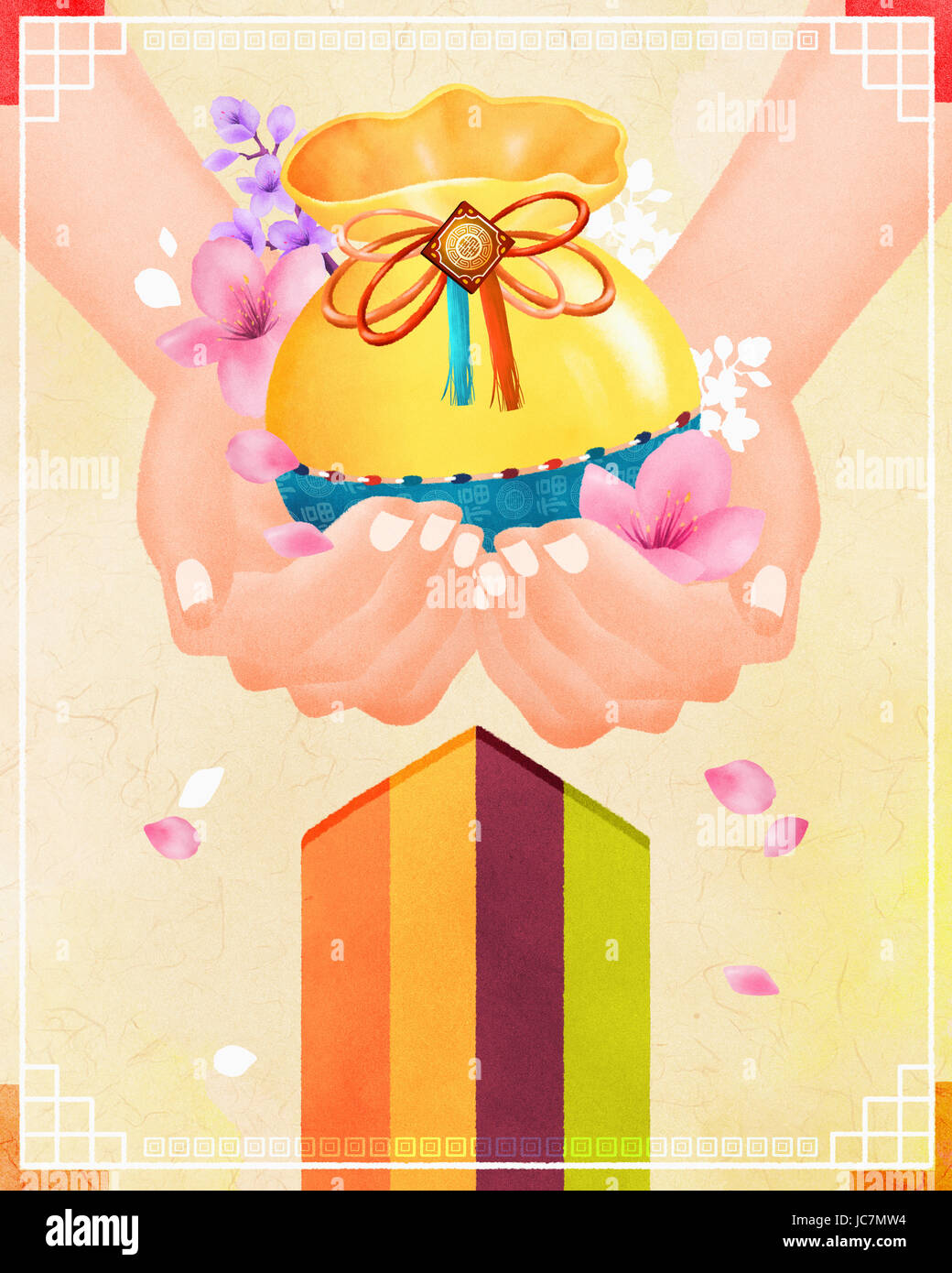 Hands holding traditional Korean fortune bag Stock Photo - Alamy