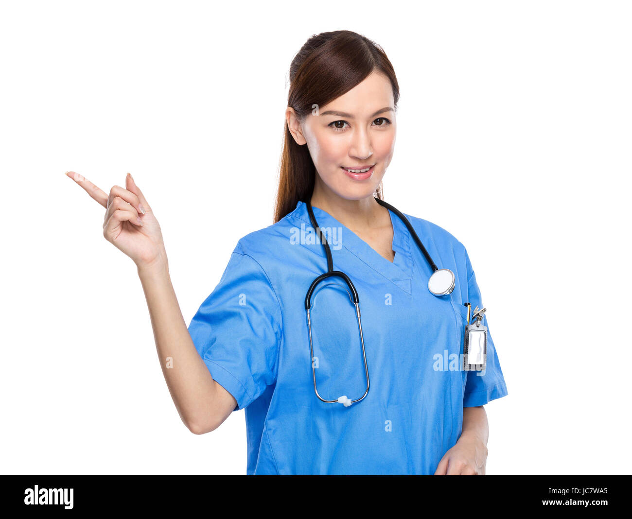 Female medical doctor finger up Stock Photo - Alamy