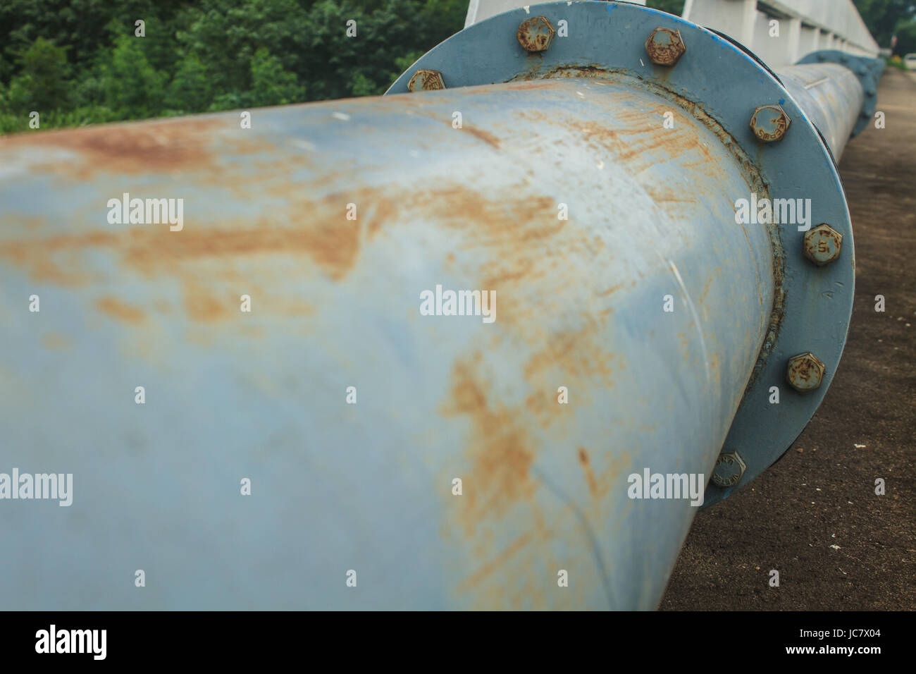 close up old Water Pipeline on the Bridge Stock Photo - Alamy