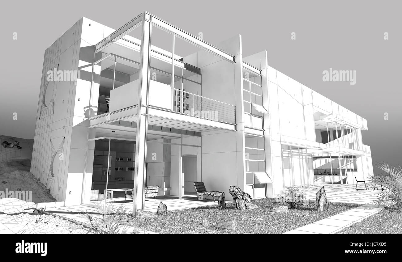 modern house as a 3d wireframe Stock Photo - Alamy