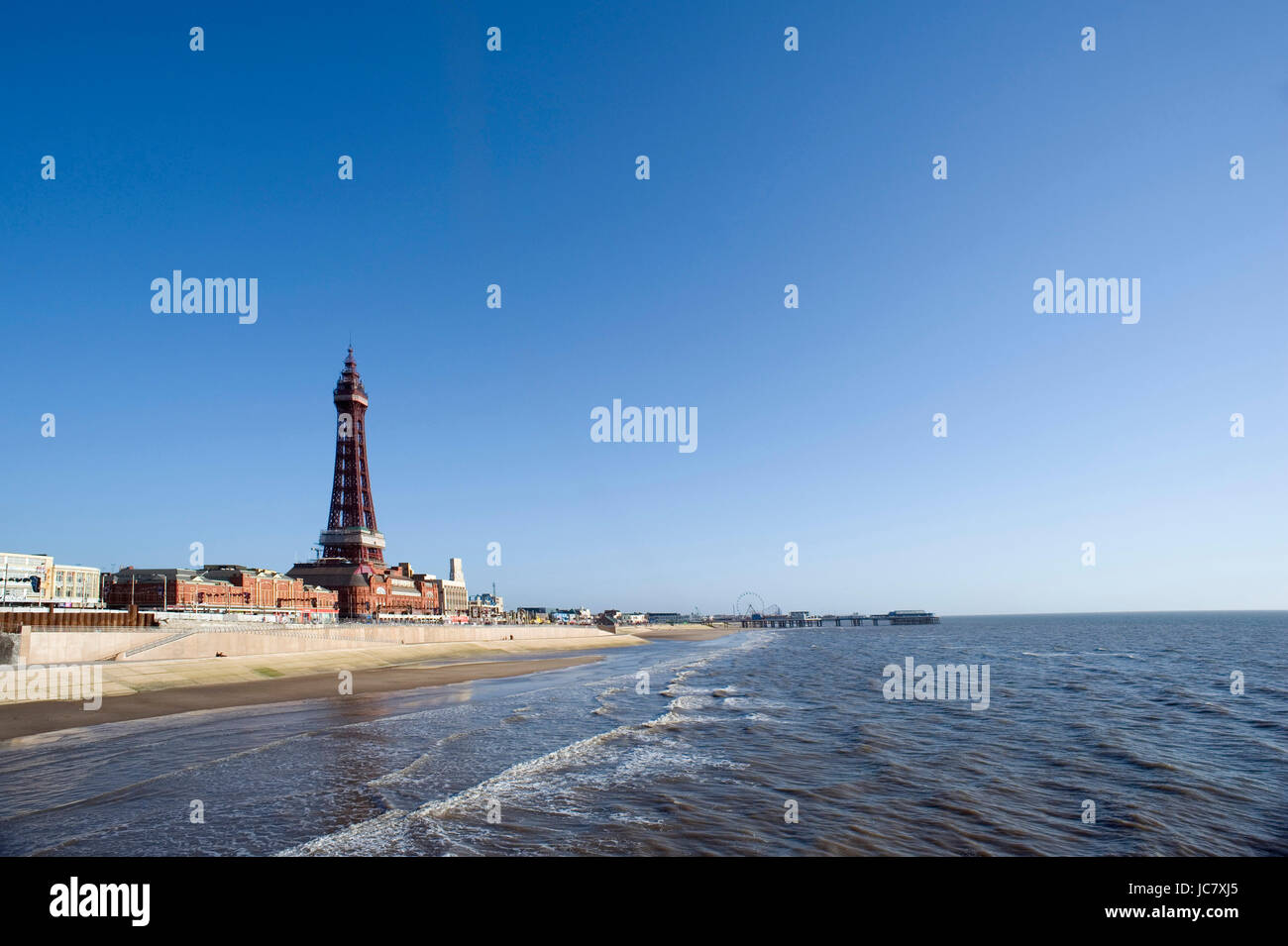 View of Blackpool beachfront with the historic Blackpool Tower, a ...