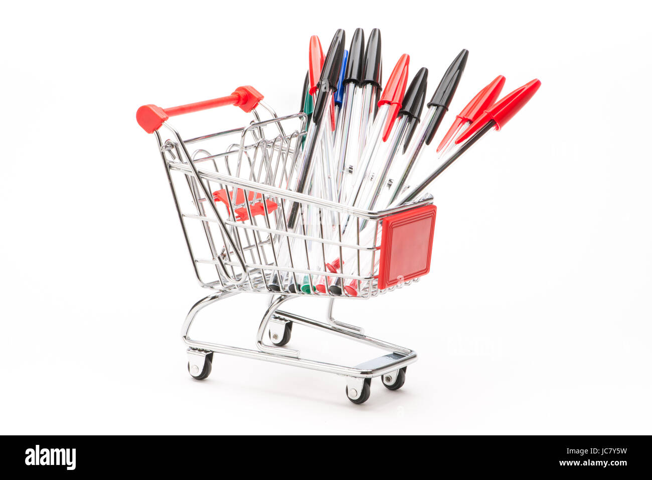 Caddy with school equipment on white background Stock Photo - Alamy