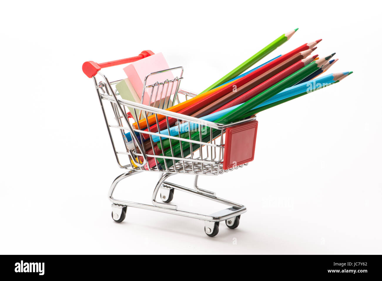 Caddy with school equipment on white background Stock Photo - Alamy