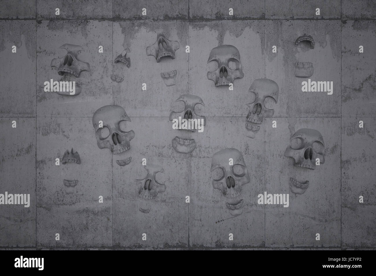 Skulls on a wall of concrete symbol for doom and despair Stock Photo ...
