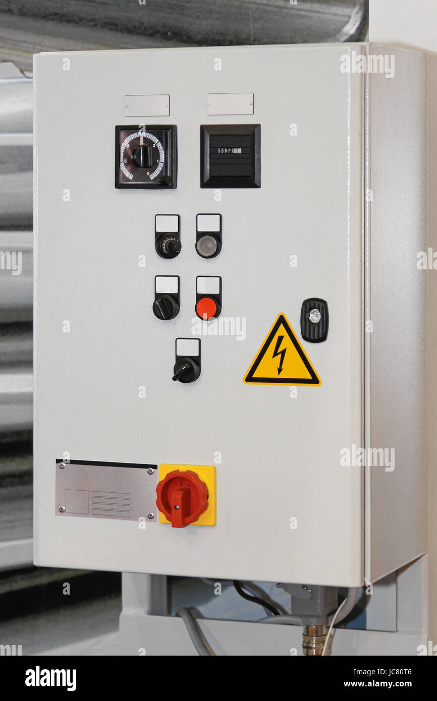 Electric control box with push buttons and switches Stock Photo - Alamy