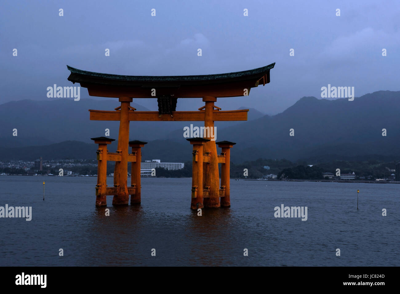 Floating torii gate in Miyajima (shrine island, in Japanese), in front ...