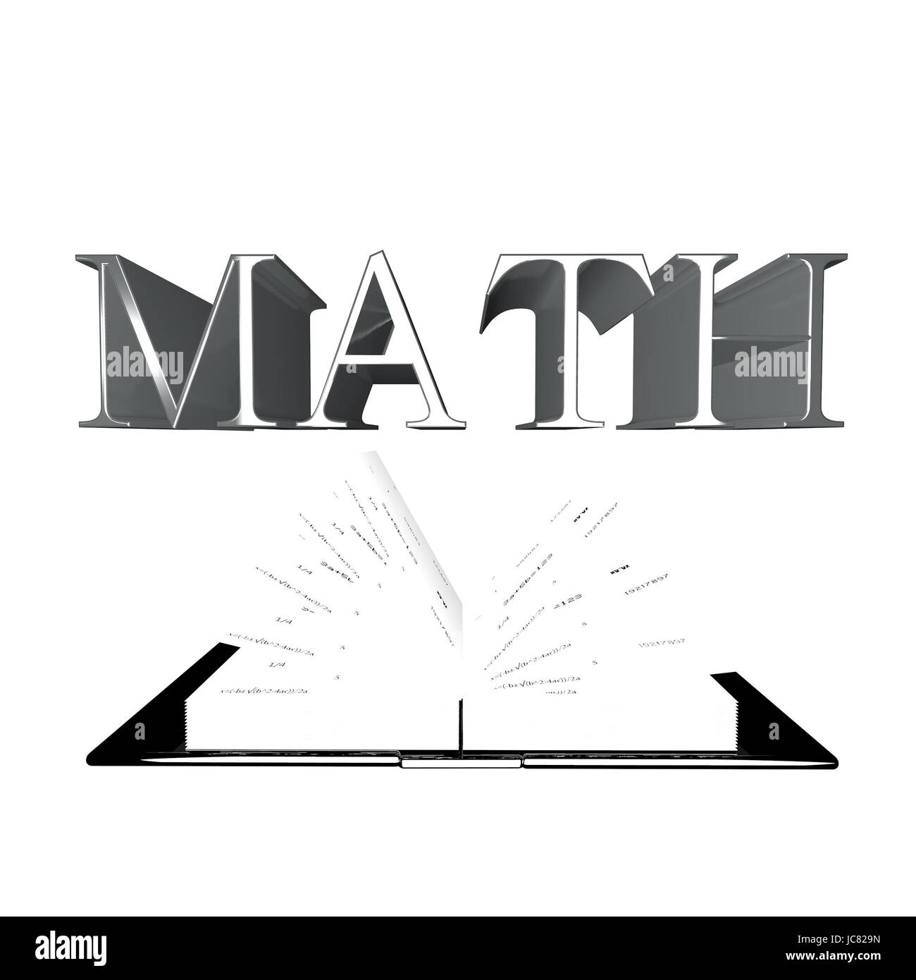 Math word over an open book with numbers and formulas, 3d render Stock ...