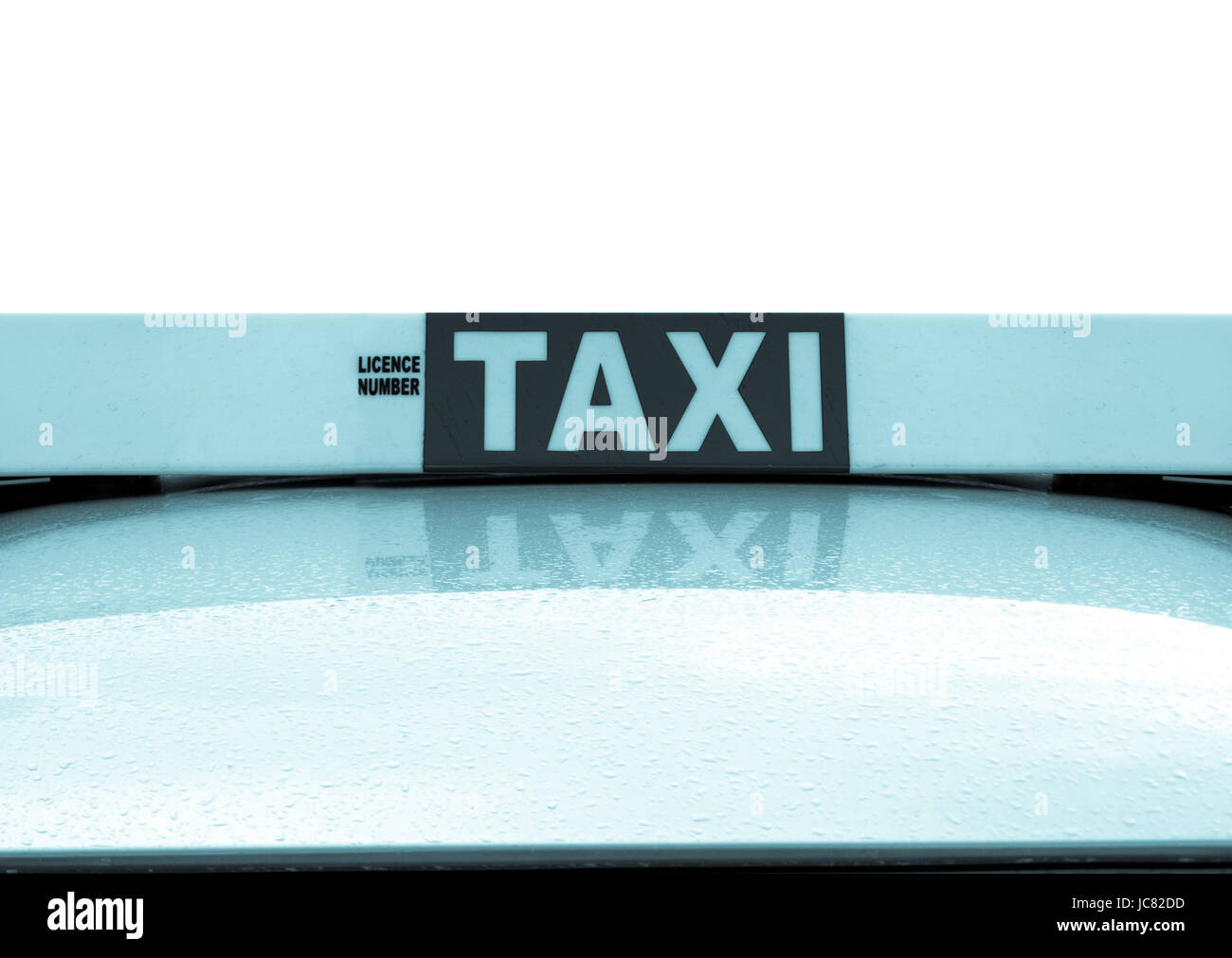 Taxi sign over a taxi cab car top, isolated on white - cool cyanotype ...