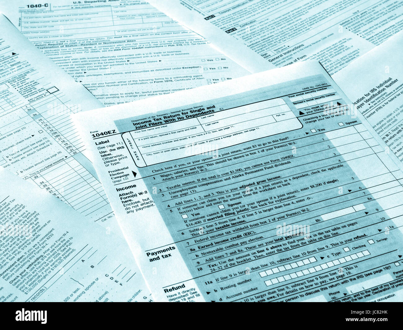 Range of various blank USA tax forms - cool cyanotype Stock Photo - Alamy