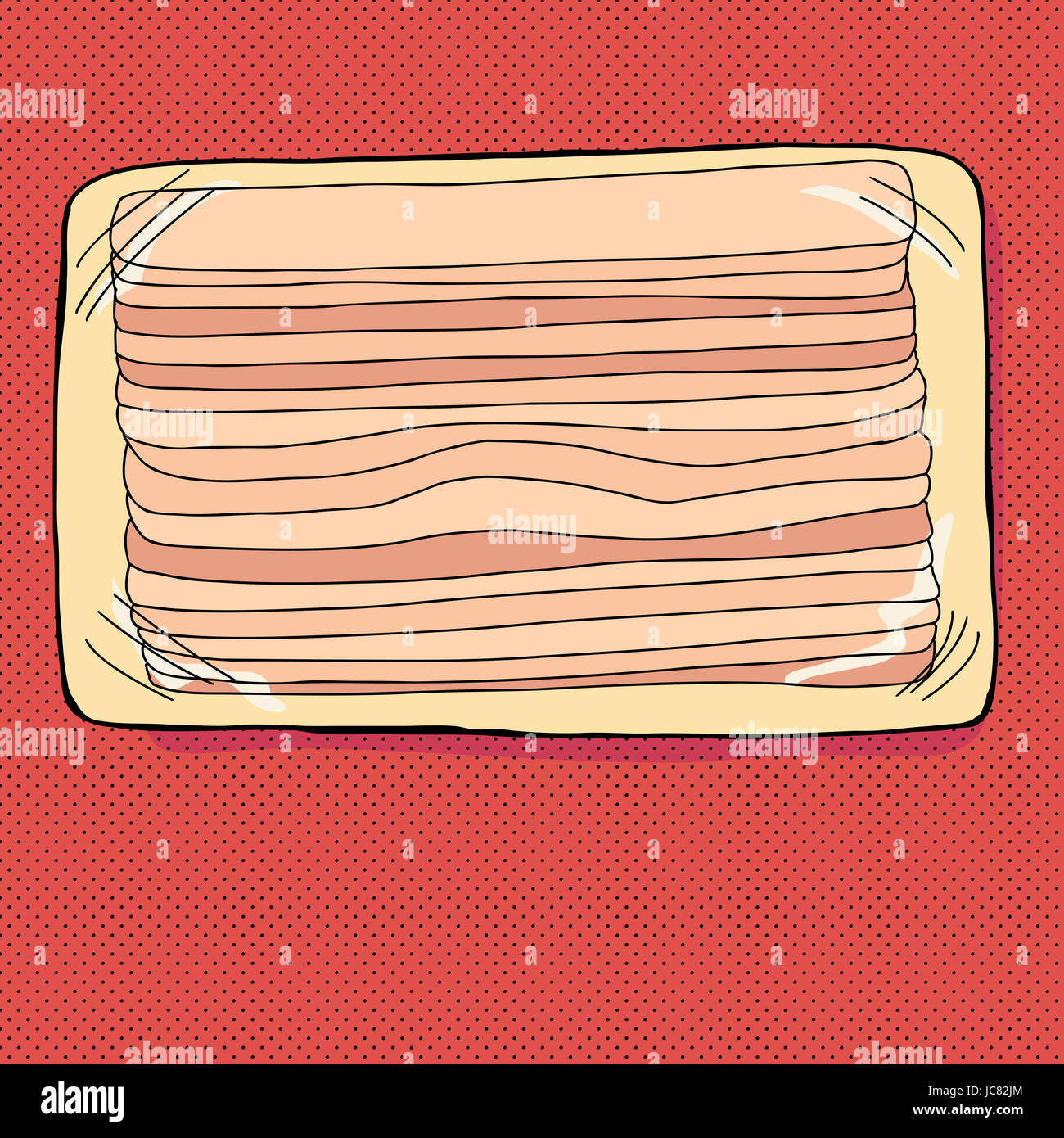 Hand drawn bacon package over red background Stock Photo - Alamy
