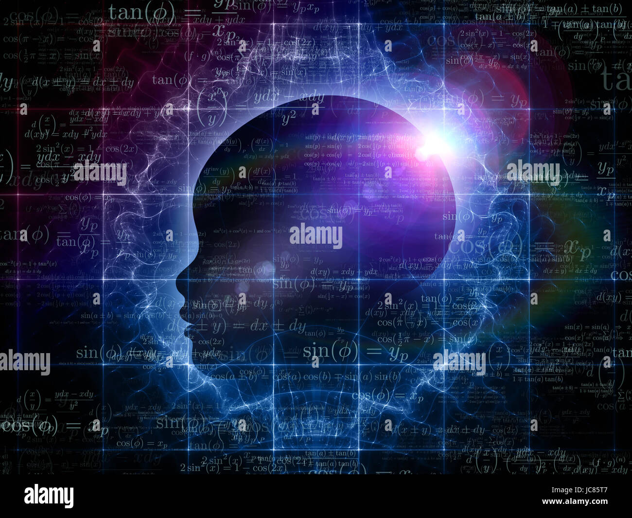 Mind Geometry series. Backdrop of Human profile, math and design ...