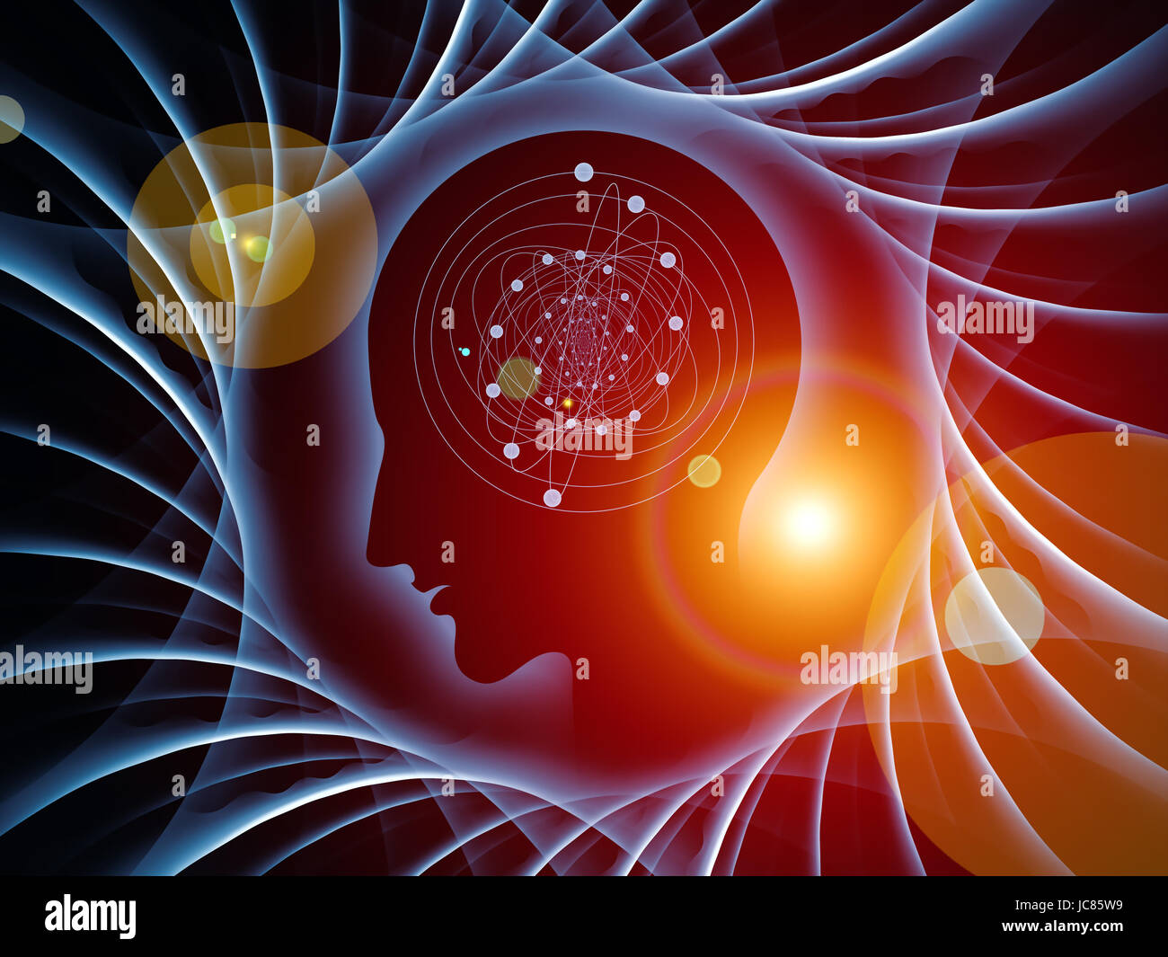 Mind Geometry series. Background composition of Human profile, math and ...