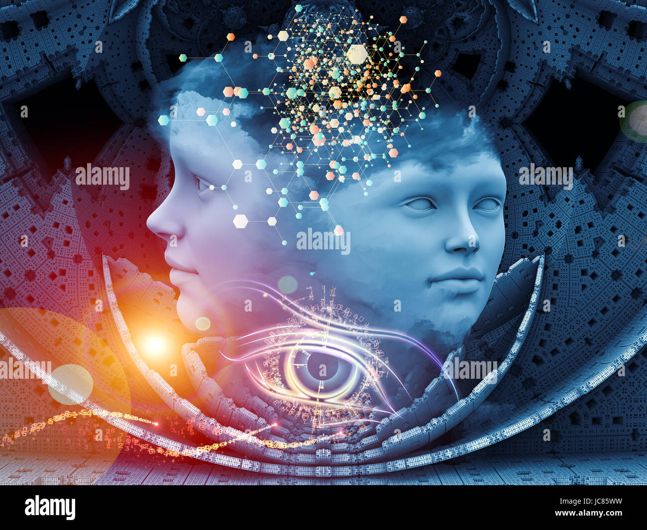Dreaming Intellect series. Abstract arrangement of human face and ...
