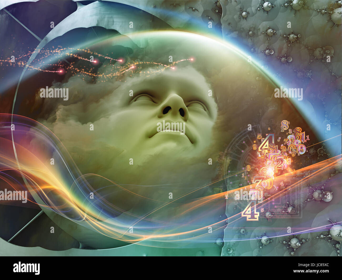 Dreaming Intellect series. Backdrop of human face and technological ...