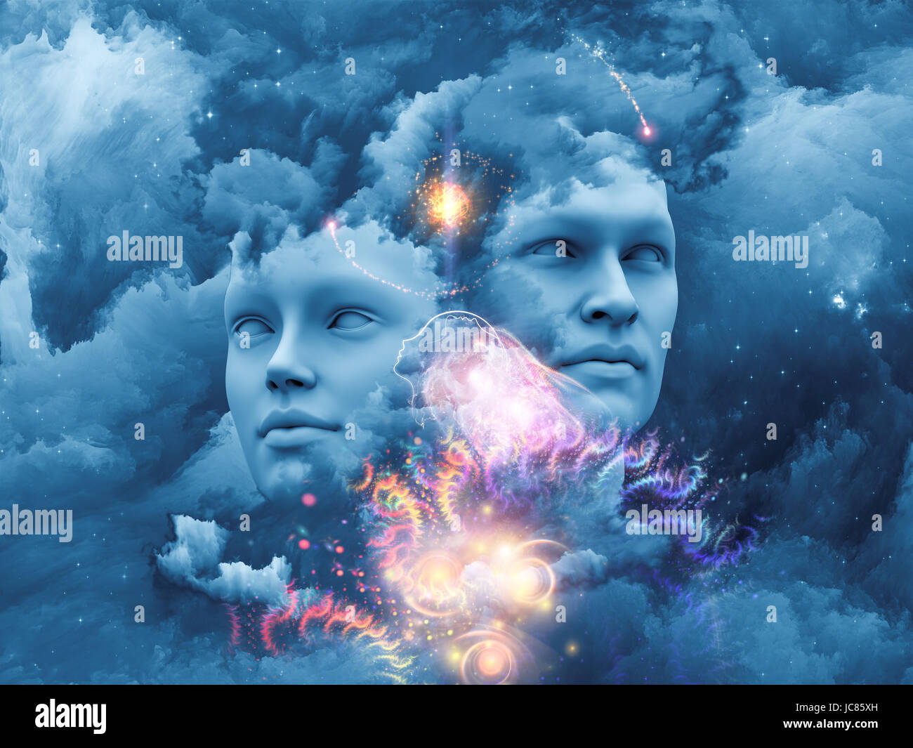 Dreaming Intellect series. Arrangement of human face and technological ...