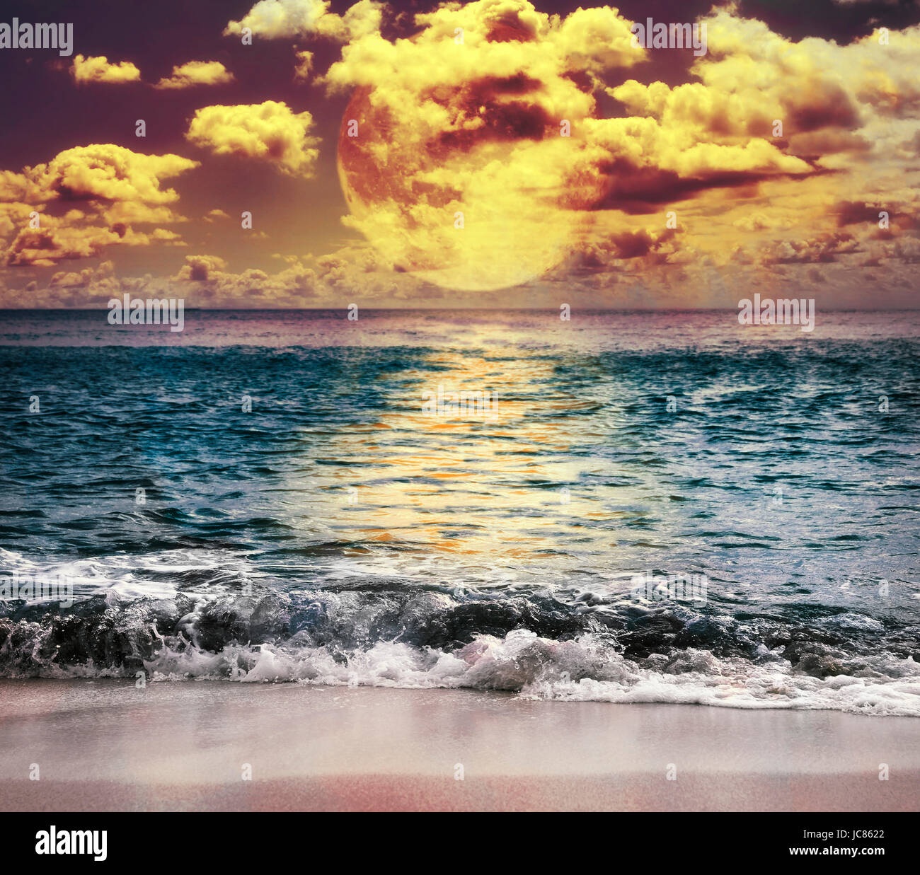 Full Moon With Reflection Over The Ocean Stock Photo - Alamy