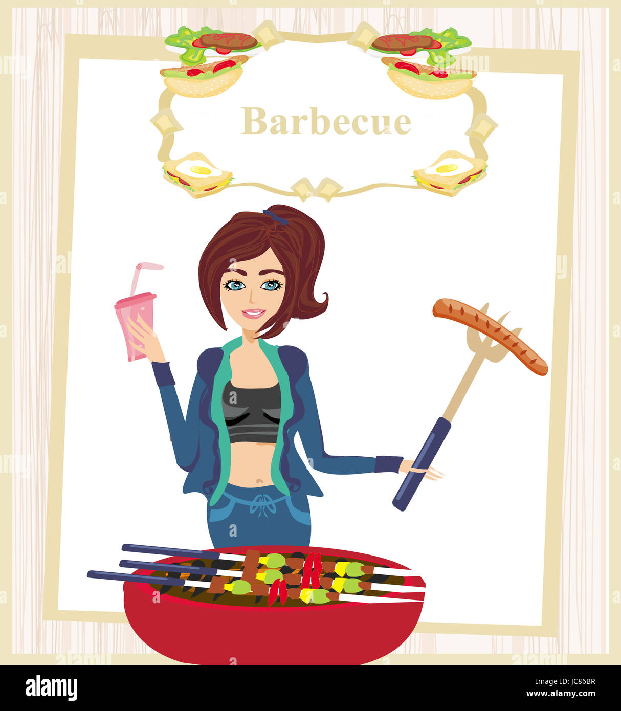 Girl barbecuing meat grill food roast hi-res stock photography and ...