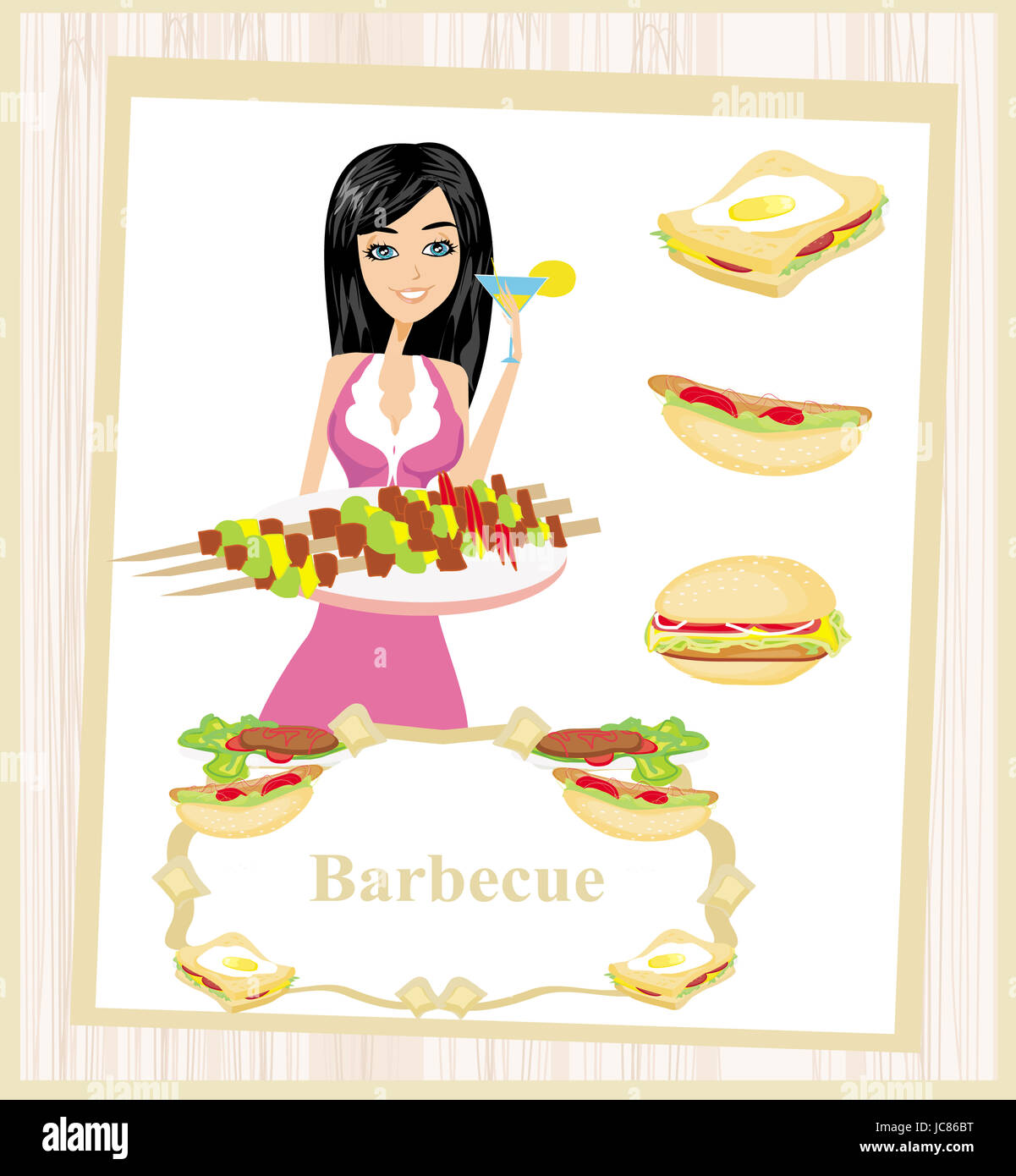 Girl barbecuing meat grill food roast hi-res stock photography and ...
