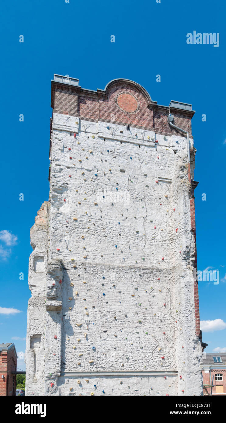 climbing wall made of an old industrial building Stock Photo - Alamy