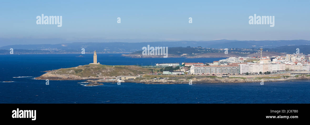 View on the famous lighthouse or Hercules Tower of A Coruna, Galicia ...