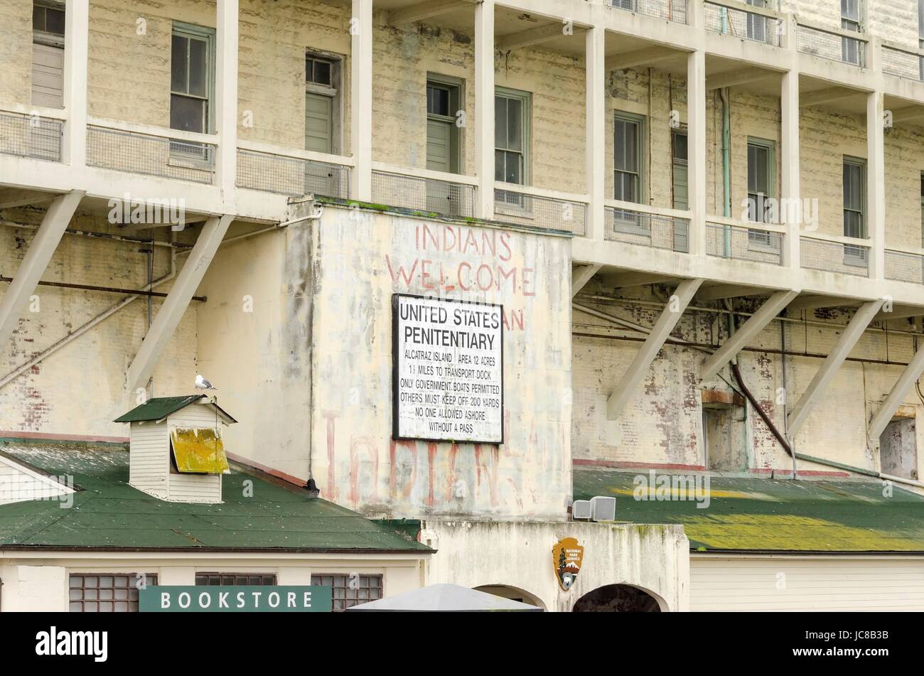 The old sign on Alcatraz Penitentiary island, now a museum, in San ...