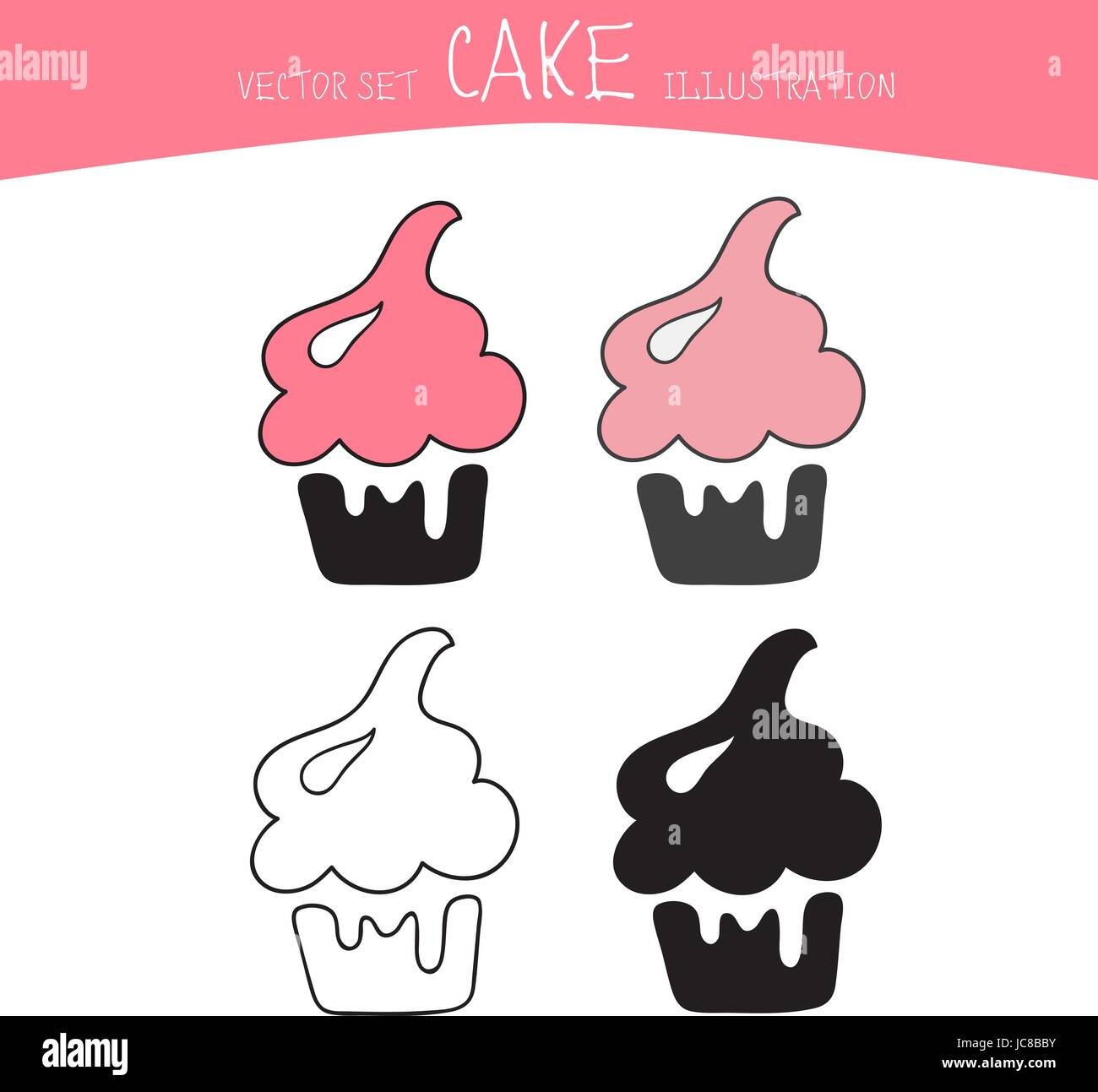 cake vector set. Four sweets in black, line and colour style Stock ...