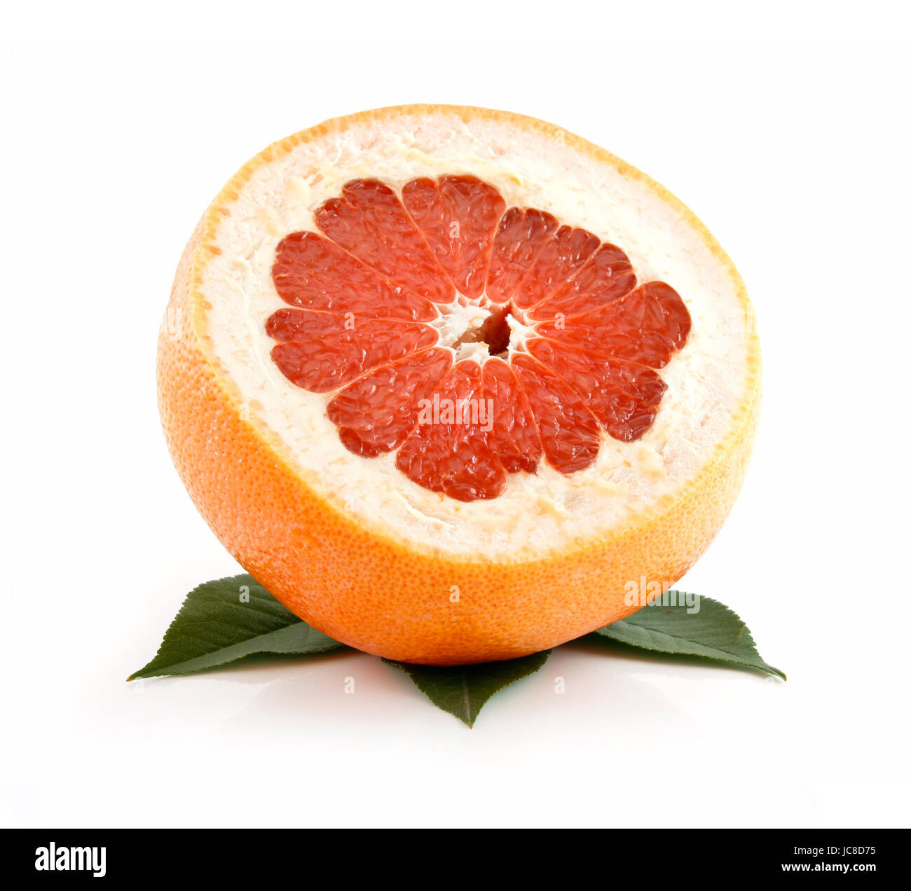 Ripe Sliced Grapefruit with Leaves Isolated on White Background Stock ...