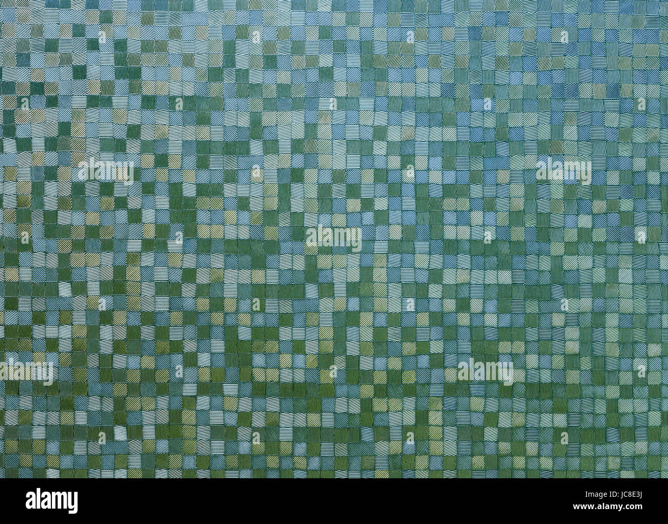 full frame abstract blue and green square dotted fine lined background ...