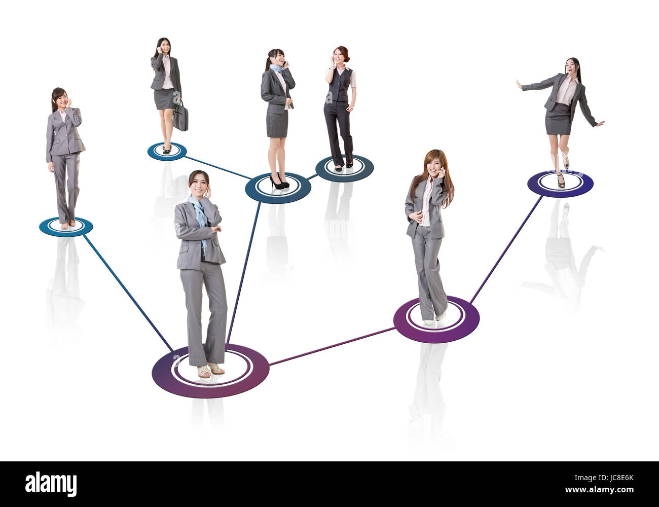 Business network, Asian business people use mobile phone to communicate ...