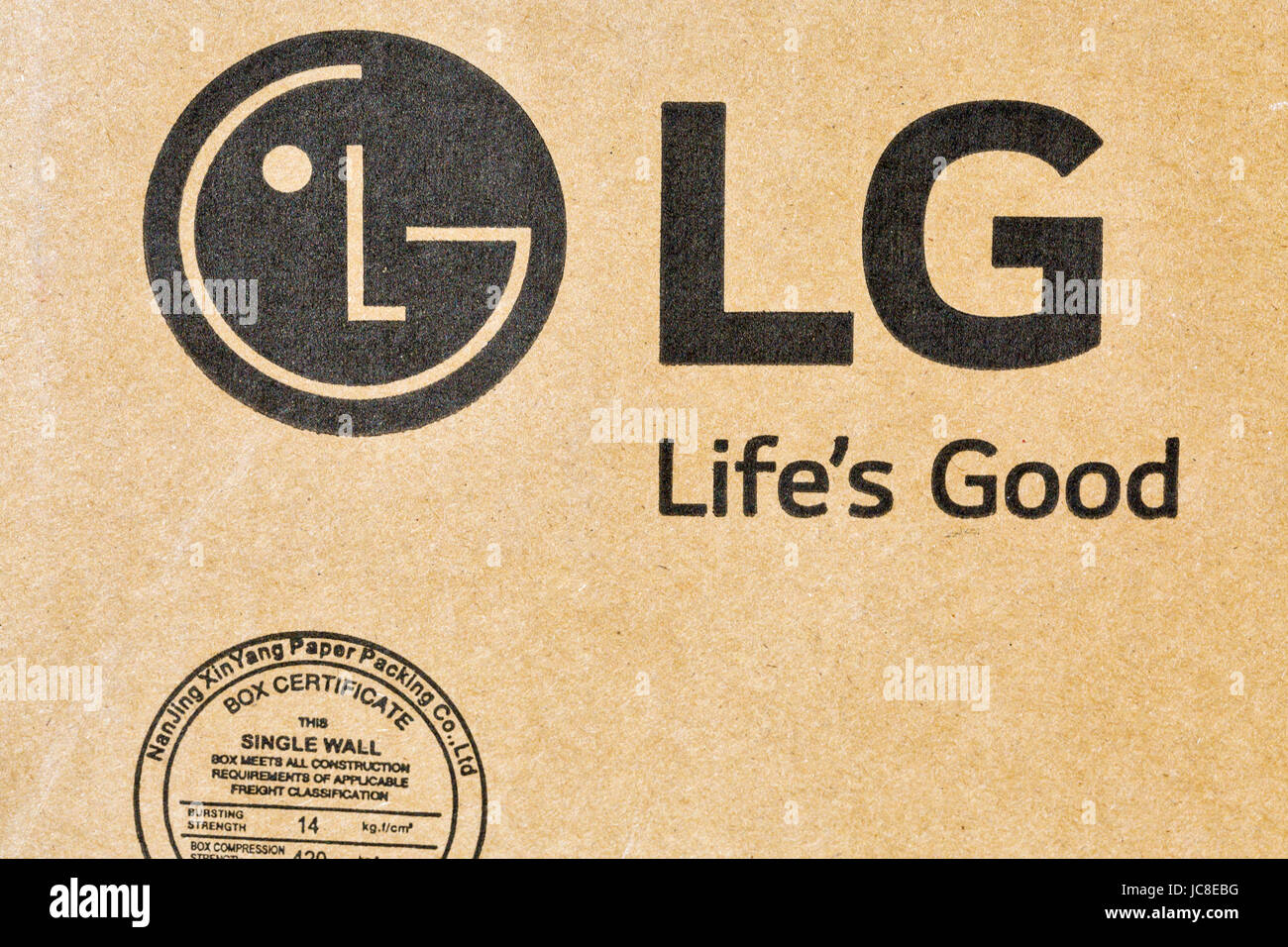 KIEV, UKRAINE - APRIL 27, 2017: LG company logo on display carton box ...