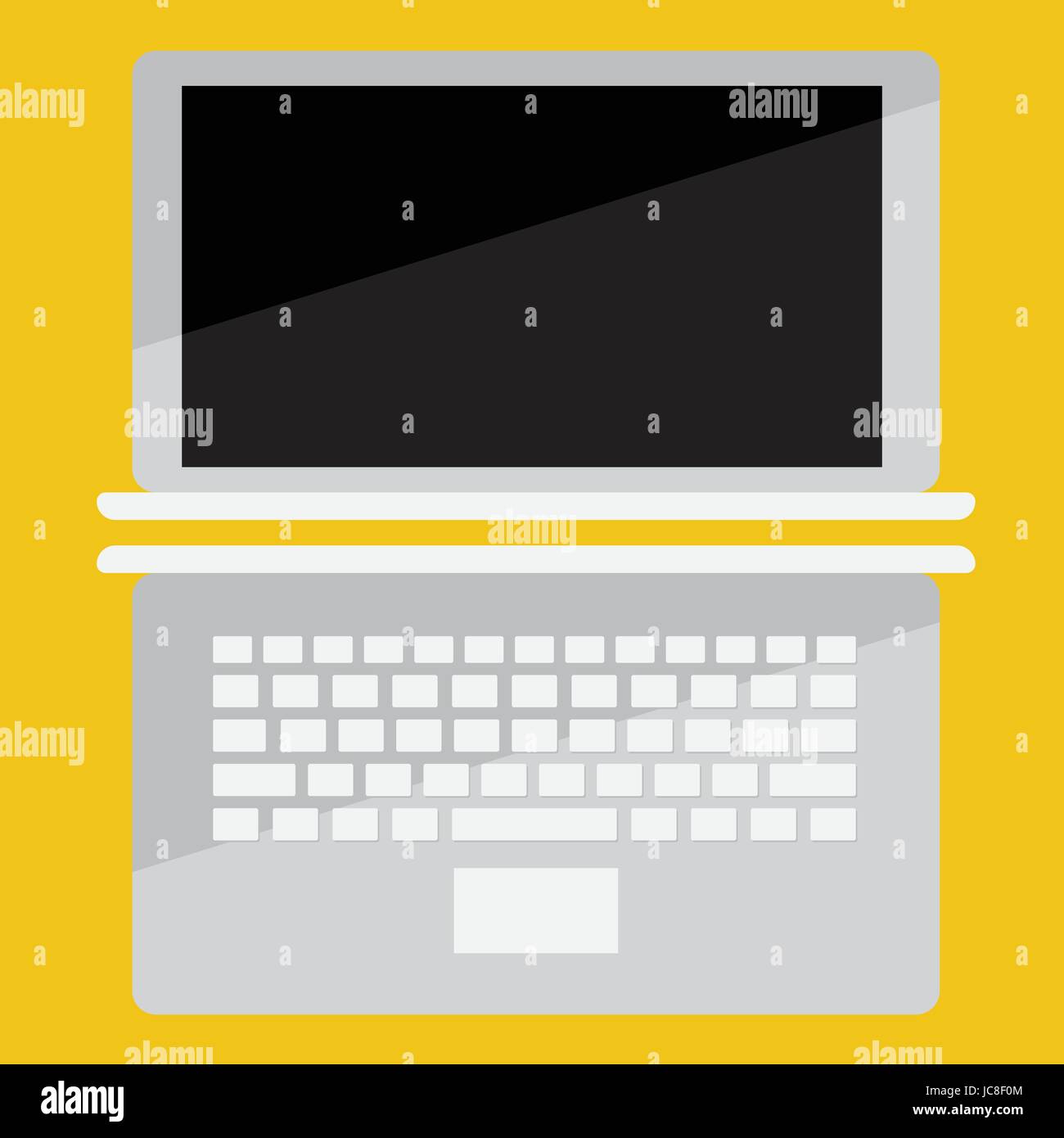 laptop vector flat icon on colored background, front view and top view ...