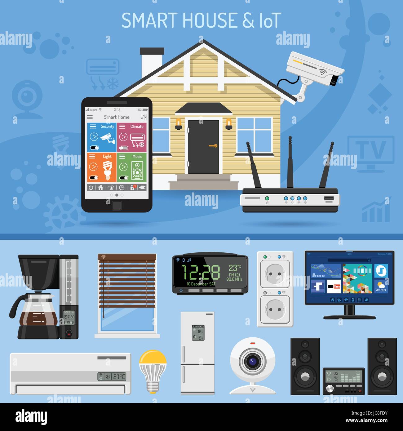 Smart House and internet of things concept. smartphone controls smart ...