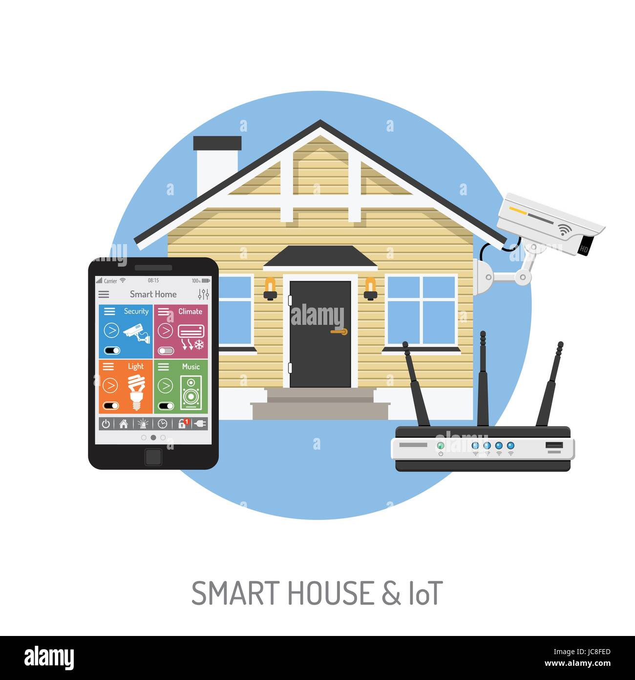Smart House and internet of things concept. smartphone controls smart ...