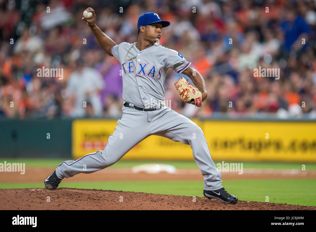 Houston, TX, USA. 13th June, 2017. Texas Rangers relief pitcher Jose ...