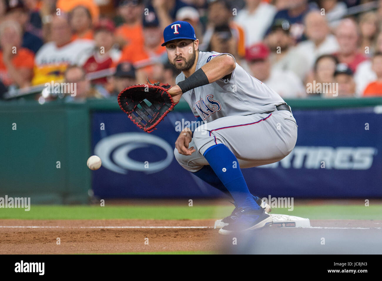 Houston, TX, USA. 13th June, 2017. Texas Rangers first baseman Joey ...