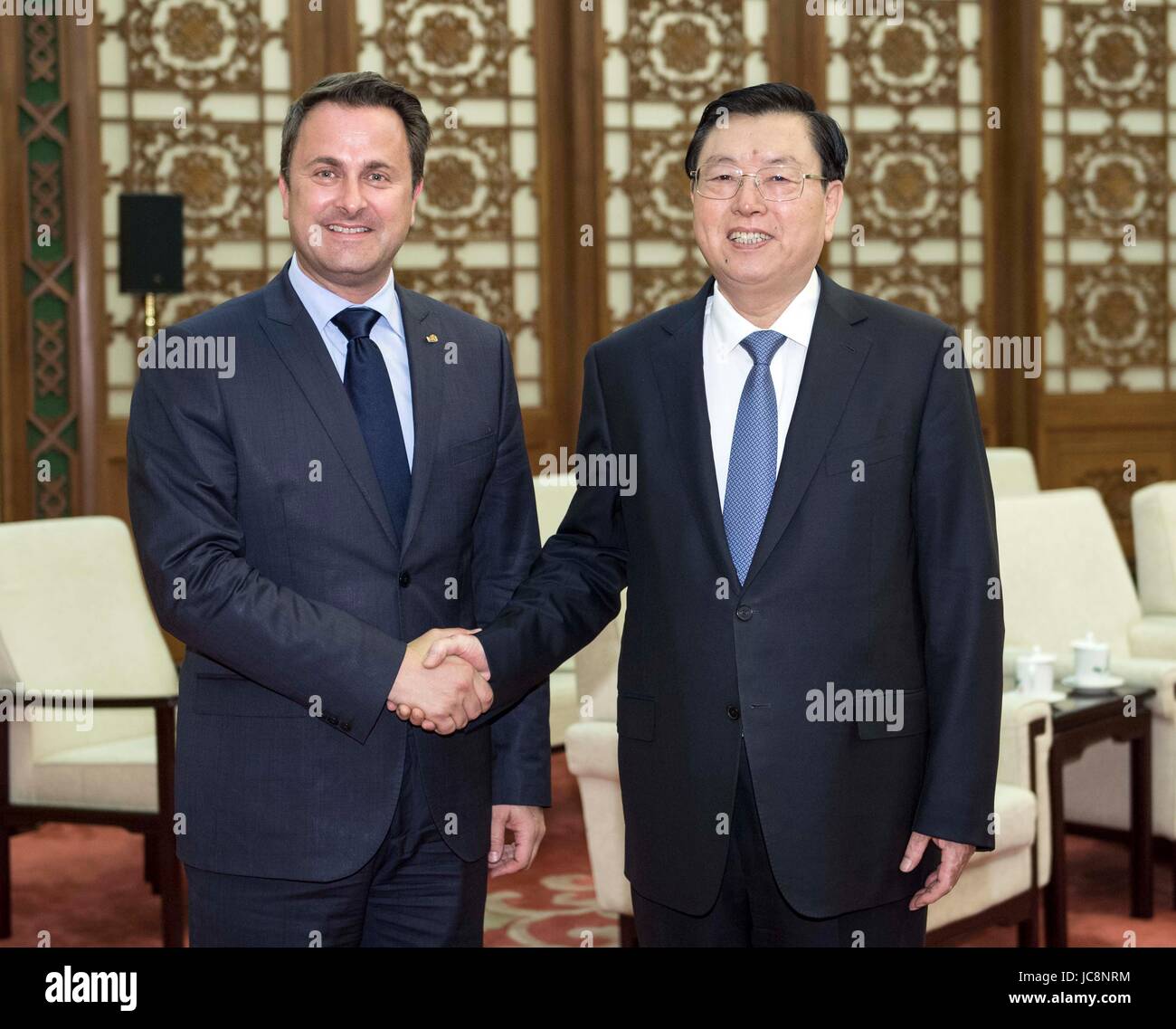 Beijing, China. 14th June, 2017. Zhang Dejiang (R), chairman of the ...