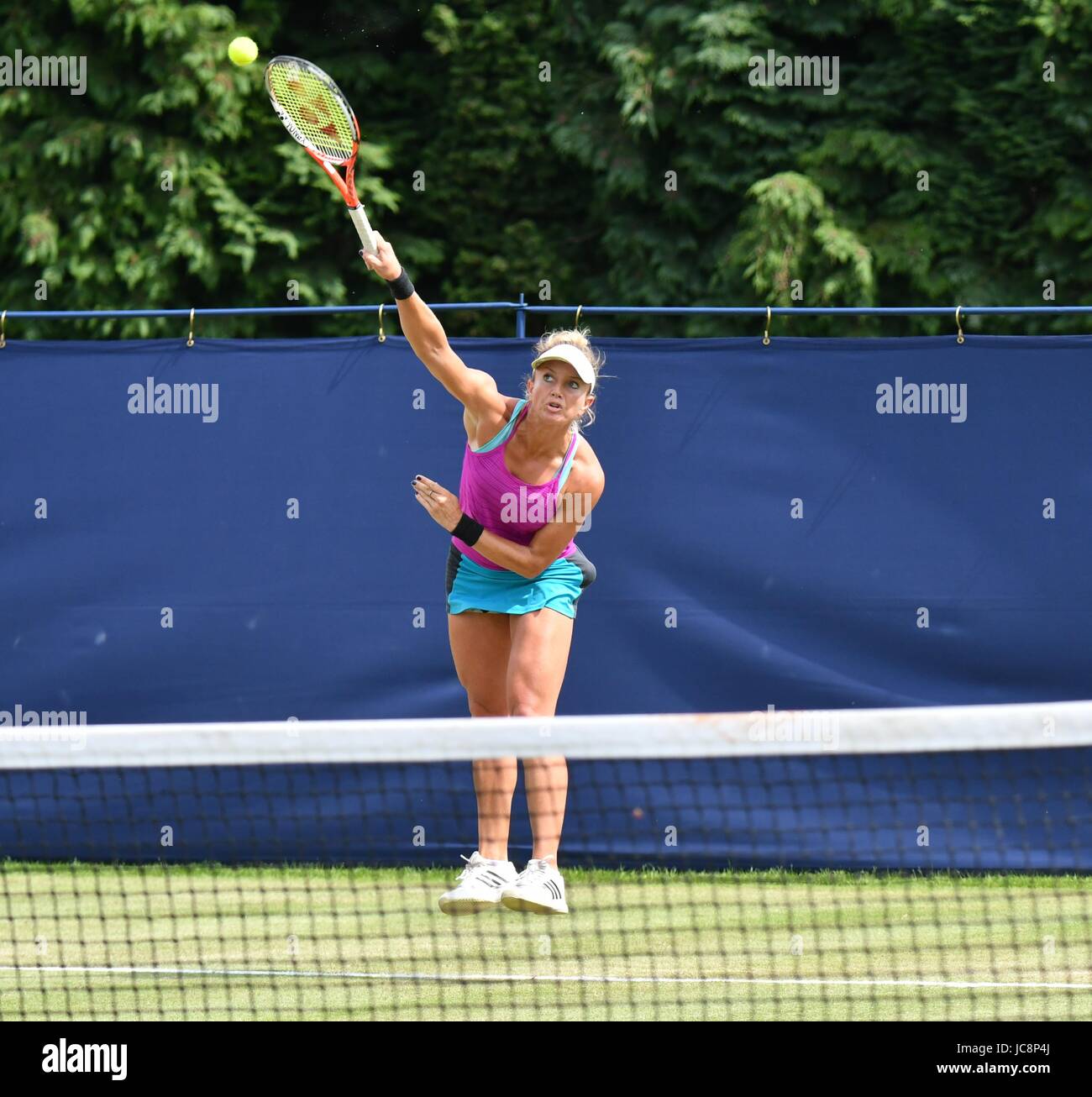 Manchester, UK. 14th June, 2017. Emily Webley-Smith (GB) serves during ...