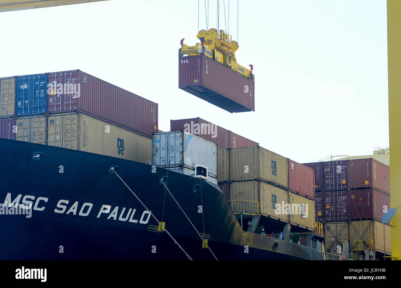 Doha, Qatar. 14th June, 2017. Container ship MSC Sao Paulo is docked ...