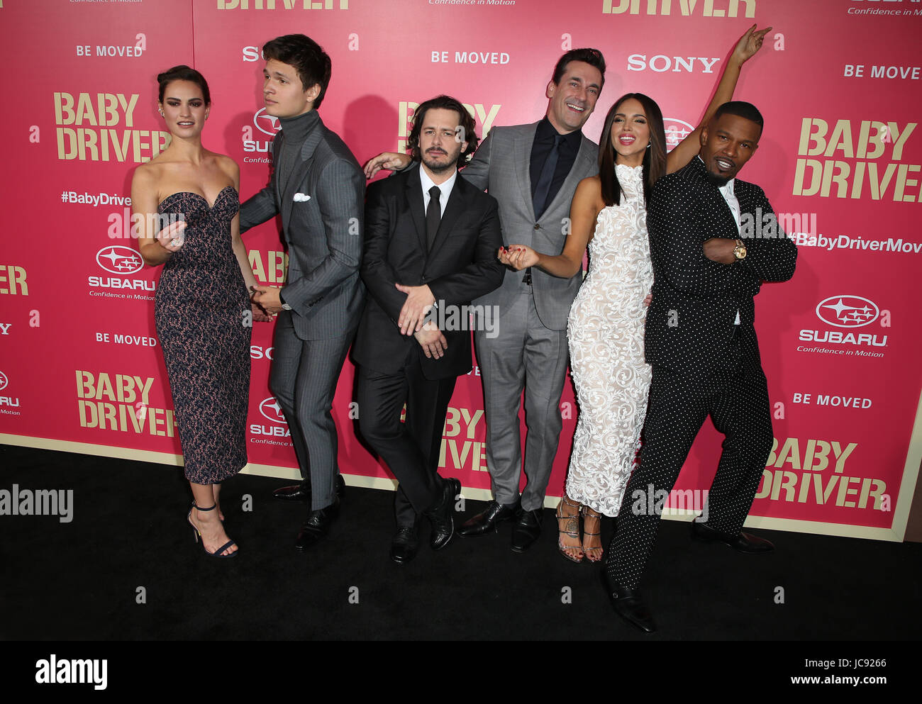 Los Angeles, USA. 14th Jun, 2017. Lily James, Ansel Elgort, Edgar ...