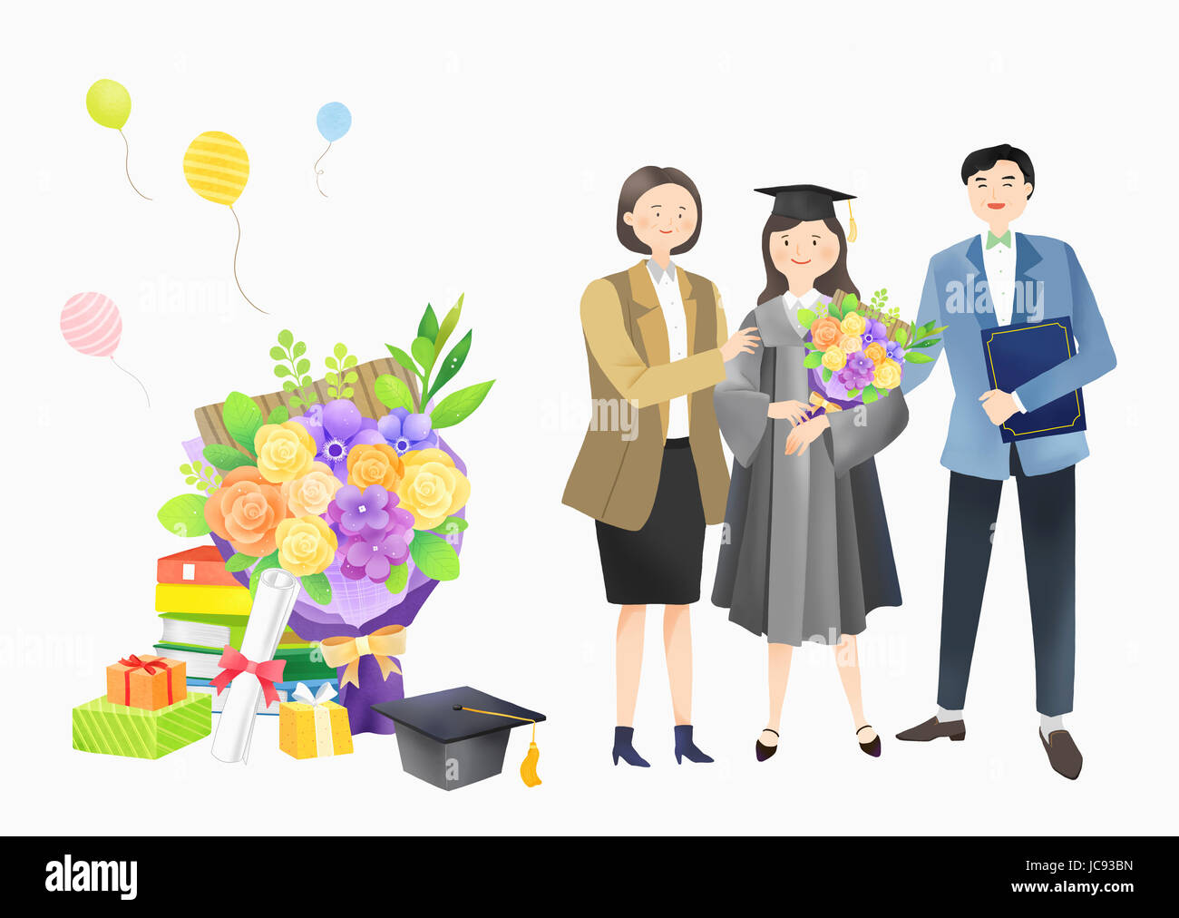 Smiling female graduate and her parents posing Stock Photo - Alamy