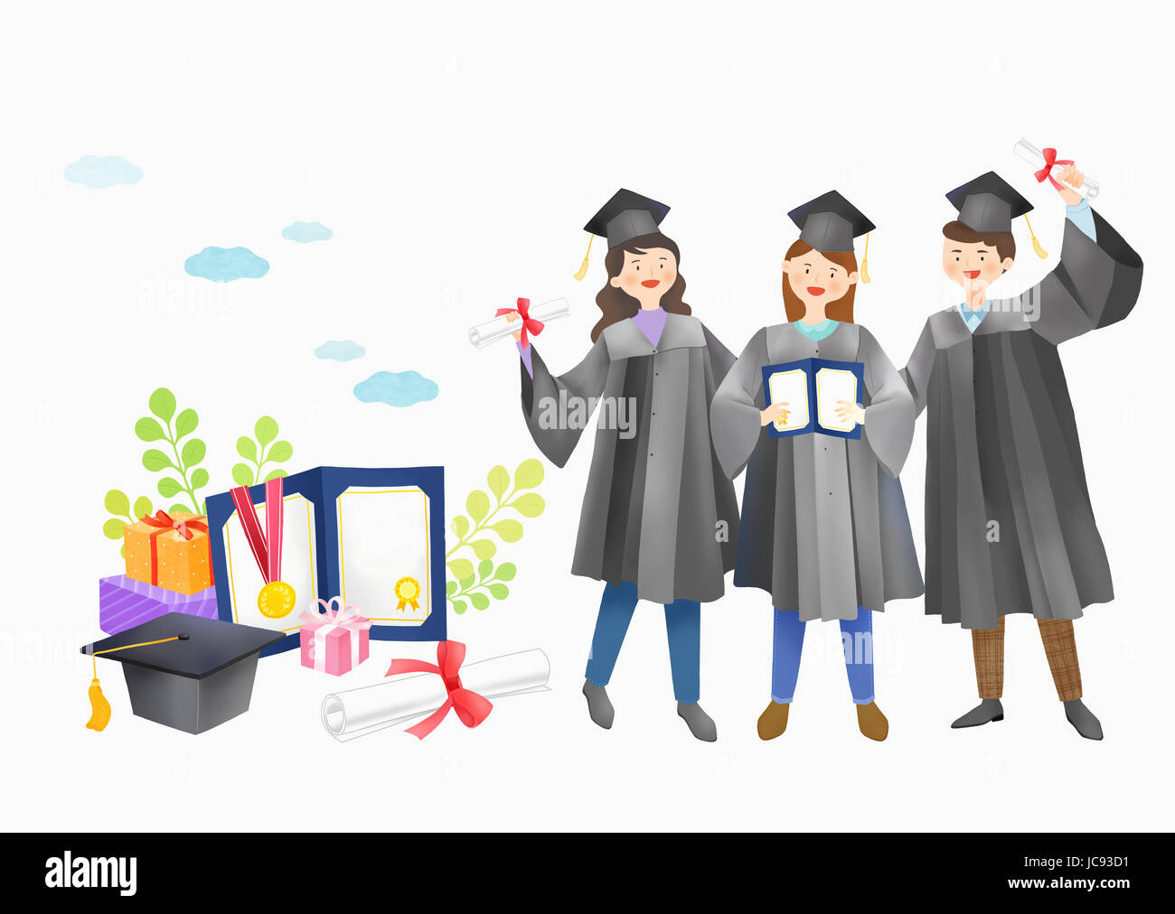 Three smiling graduates Stock Photo - Alamy