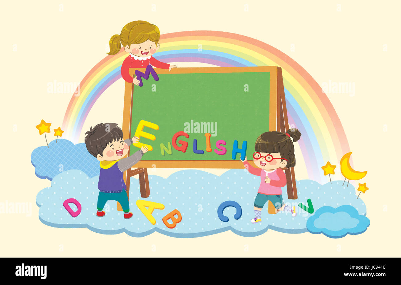 Smiling children learning English Stock Photo - Alamy