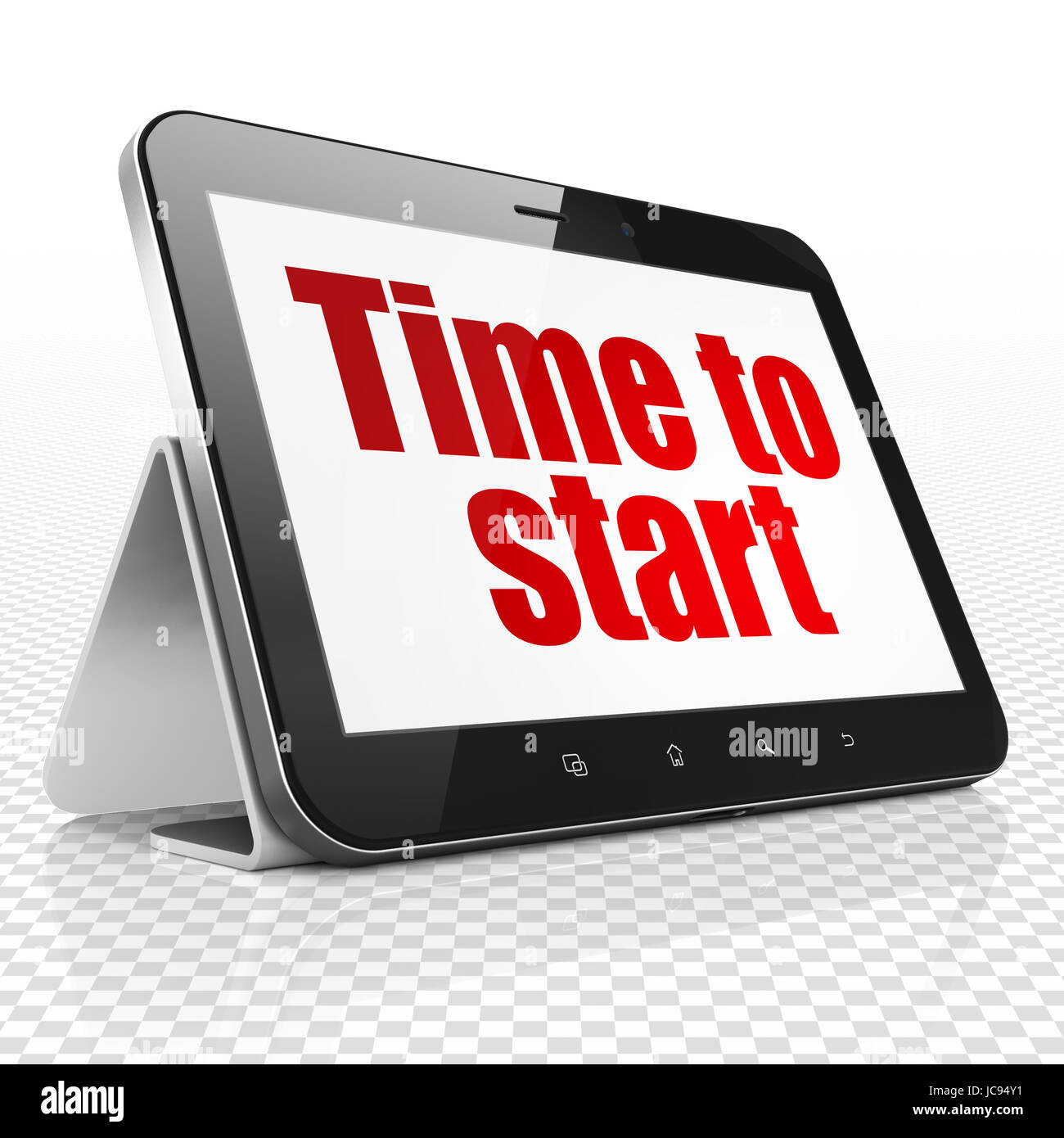 Timeline concept: Tablet Computer with Time to Start on display Stock ...